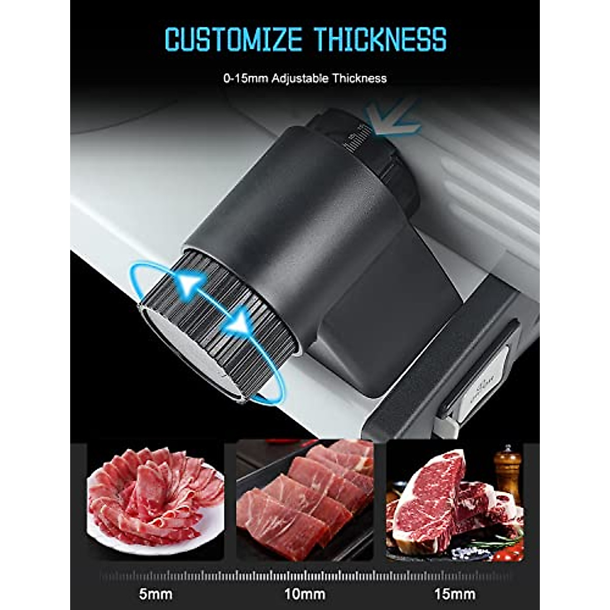 Meat Slicer,TOKASS Electric Deli Food Slicer with Removable 7.5’’ Stainless Steel Blade, Adjustable Thickness Meat Slicer for Home Use, Child Lock Protection, Easy to Clean, Food Slicer Machine-Silver