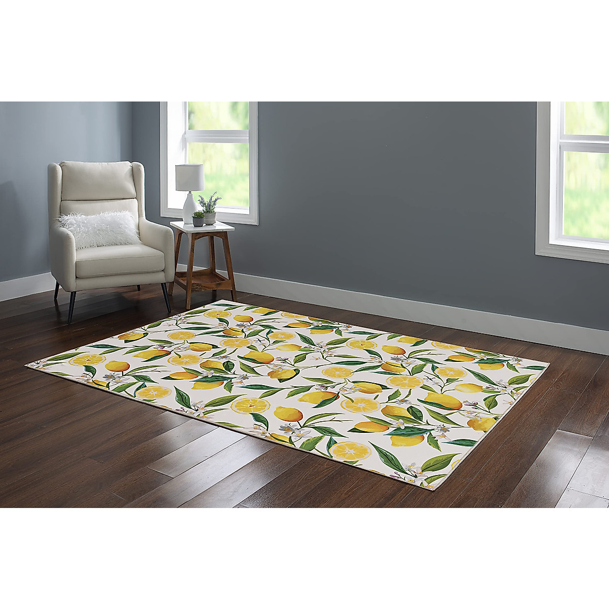 Linon The Anywhere Washable Rug Wesley Ivory/Yellow 5' X 7' Area Rug