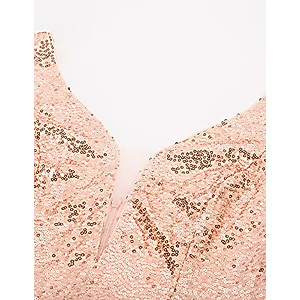 GRACE KARIN Women Deep V Neck Party Mini Dress U Back Sequin Irregular Hem Evening Dress Rose Gold
