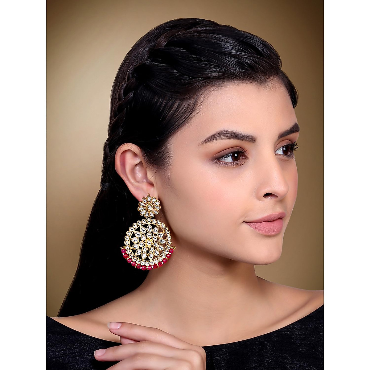 Aheli Ethnic Indian Traditional Faux Kundan Round Chandbali Dangle Earrings Wedding Party Wear Fashion Jewelry for Women