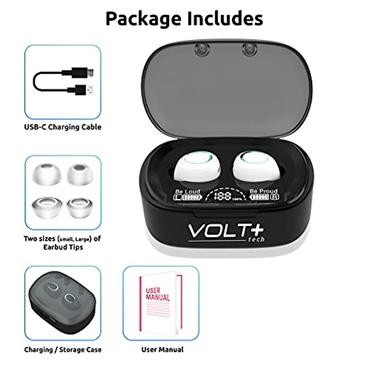 VOLT PLUS TECH Wireless V5.1 PRO Earbuds Compatible with LG G Pro Lite Dual IPX3 Bluetooth Touch Waterproof/Sweatproof/Noise Reduction with Mic (White)