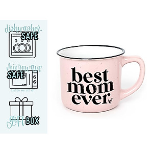 June & Lucy Mom Mug with Stylish Gift Box- Best Mom Ever Novelty Gifts for Mom Cute Coffee Mugs for Women - Pink Coffee Mug with Black Hand Lettering - 15 oz Microwave and Dishwasher Safe.