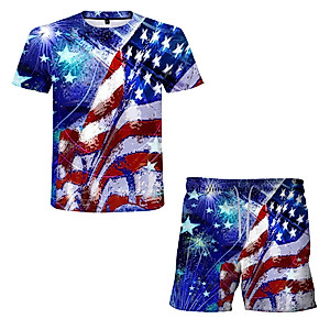 Day Printing Flag American Independence Sports Men's 3D Summer Suit Men Suits & Sets Tall Ships Suite Blue