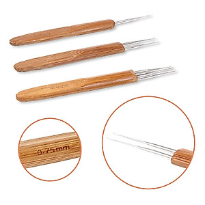 LDCREEE 3 Pieces Dreadlock Hook Tool, 3 Dreadlocks Crochet Hooks, Crochet Hook Needle for Hair Dreadlock Braid Craft 0.75mm 1 Hook, 2 Hooks, 3 Hooks (Wood color-3pcs)