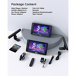 10.5" Portable DVD Player for Car, BOIFUN Dual Screen Car DVD Player with 7H Rechargeable Battery, HD Transmission, Support FM Out/USB/SD/Sync TV (1 Player + 1 Monitor + 2 Mounting Brackets)