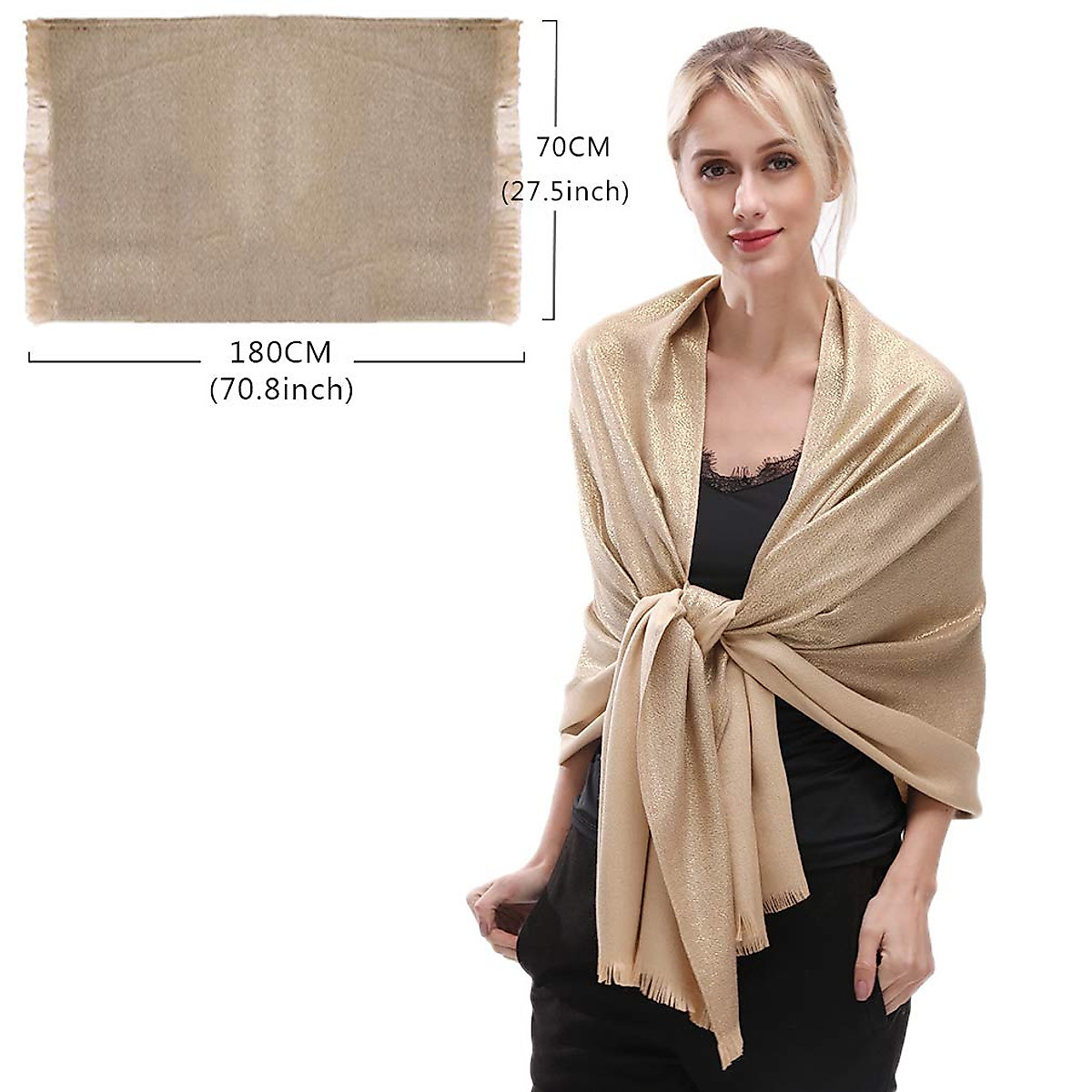 LMVERNA Women's Sparkling Glitter Pashmina Scarf Shimmer Reversible Shawls and Wraps Scarf for Women(Gold)