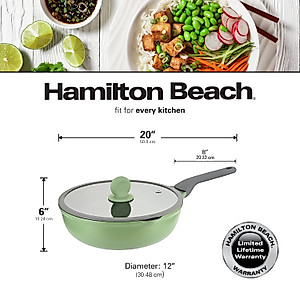 Hamilton Beach 5.5 Quart Dutch Oven Green with Marble Nonstick Coating,Die-Cast Aluminum Dutch Oven Pot Induction bottom, Gray Soft Touch Handle, Glass Lid with Silicone Rim for Cooking