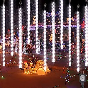 AWQ 16.9 Inch 10 Tubes Meteor Shower Lights 360LED Waterproof Falling Rain Drop Christmas Lights Plug in for Indoor & Outdoor Holiday Garden Tree Christmas Party Home Decor (White)