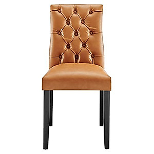 Modway Duchess Modern Tufted Button Faux Leather Upholstered Parsons Two Dining Chairs in Tan