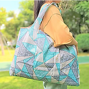 Fineget Reusable Portable Grocery Shopping Tote Bag Foldable Triangle Aesthetic Waterproof Large Durable Utility Ripstop Spare Bag for Women Laundry Lunch Duffel Travel Gear Camping Gym Yoga Bag