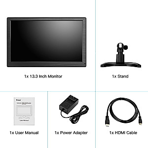 Eyoyo 13.3 inch IPS HDMI Monitor 1920x1080 16: 9 LCD Display Screen Support HDMI VGA Intput for PC Laptop Computer Home Security CCTV System with Loudspeakers