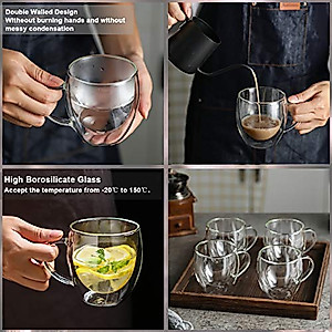 ZONEYILA Double Wall Glass Coffee Mugs Set with Handle, 8oz Tea Cups, Clear Glass Drinkware for Espresso, Cappuccino, Latte, Hot Beverages[4-Pack,8 Ounce]