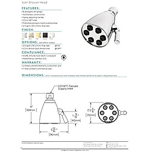 Speakman S-2252 Signature Icon Anystream Adjustable High Pressure Shower Head-1.75 GPM Solid Brass Replacement Bathroom Showerhead, Polished Chrome, 2.5