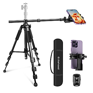 Elitehood Newest Ultra-Stable Overhead Tripod for iPhone – Heavy Duty Aluminum Tripod & 25in Horizontal Long Phone Arm, Tall Phone Stand Mount for Recording, 360°Adjustable iPhone Tripod Stand
