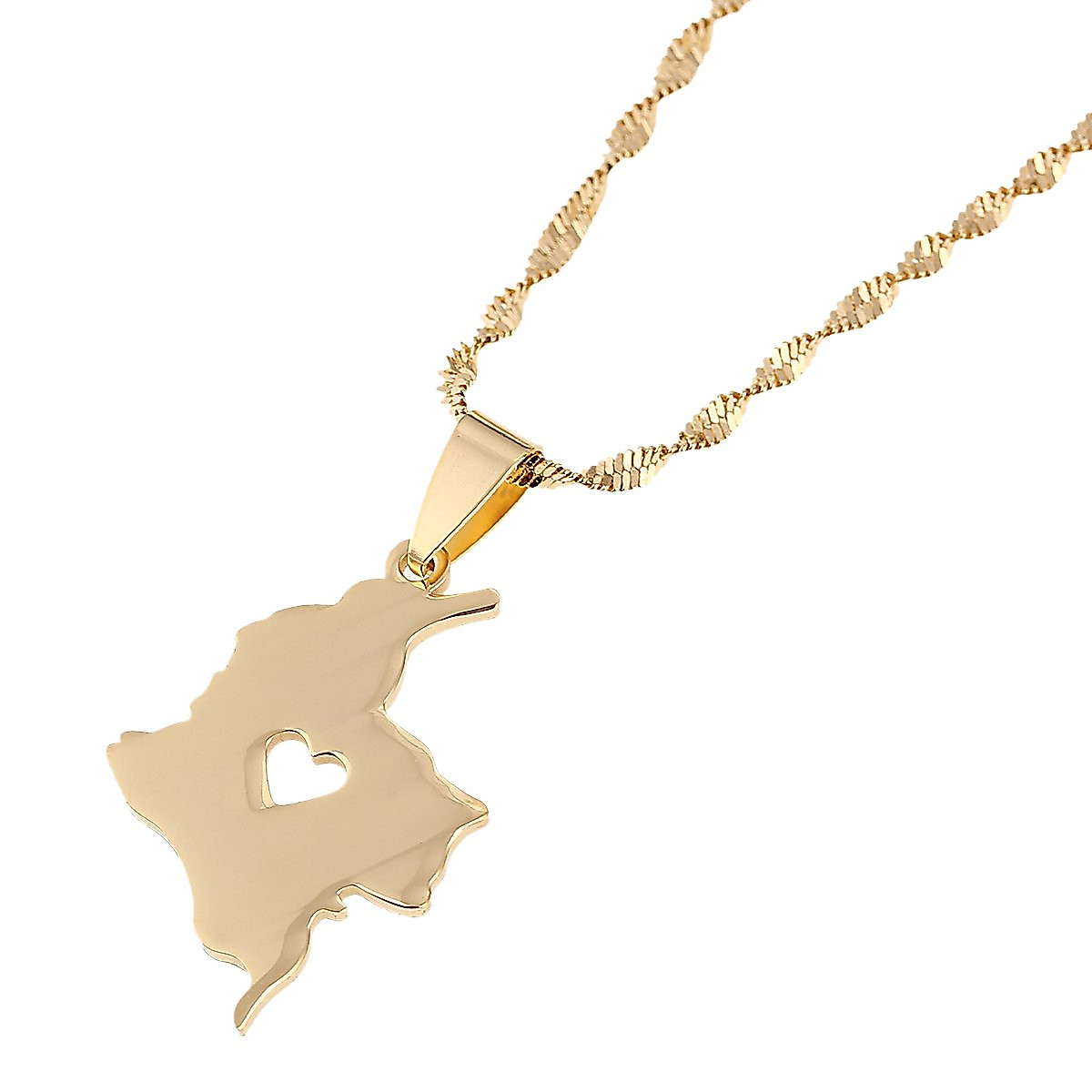 Stainless Steel Colombia Map Pendant Necklace Colombian Map Jewelry