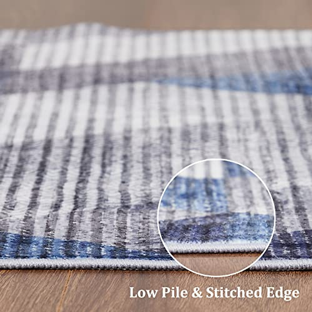 RUGSREAL Washable Rug Geometric Trellis Low-Pile Area Rug Stain Resistant Modern Area Rug Throw Non-Slip Non-Shedding Area Rug for Living Room Bedroom Office, 5' x 7' Blue