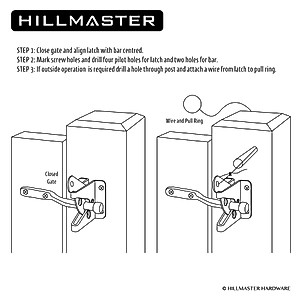 HILLMASTER Upgrade Self-Locking Gate Latch for Wooden Fence Heavy Duty, Automatic Gravity Lever Door Latches with Longer Fasteners & Pull String for Secure Pool, Garden, Black Finish/4.7in