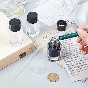 BENECREAT 12Pcs 15ml Heavy Duty Glass Inkwell Jars with Black ABS Plastic Caps, 6Pcs Plastic Droppers, 4Pcs Plastic Funnels for Ink Liquid