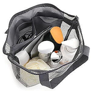 Grevosea Mesh Shower Caddy, Portable Shower Bag Quick Dry Shower Tote Bag with Zipper & 2 Pockets for College Dorms Gym Swimming Beach Travel Sports Games 10.6 * 7.8 Inch (Grey)