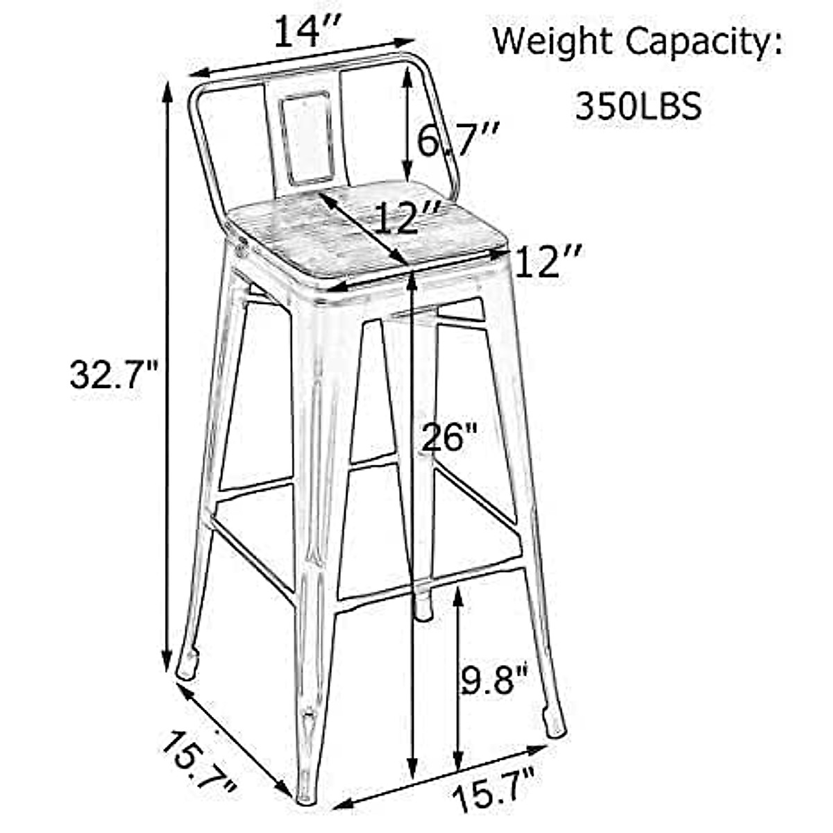 Andeworld Metal Bar Stools Set of 4 Kitchen Counter Stools Bristro Barstools Industrial Bar Stools (26 Inch, Black with Wooden Seats)