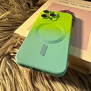 Ownest Compatible for iPhone 14 Pro Max Case with Magnetic Fitting for Magsafe Case Luxury Cute Soft Liquid Silicone Shockproof Full Camera Protector Cover Phone Case-Fluorescent Green