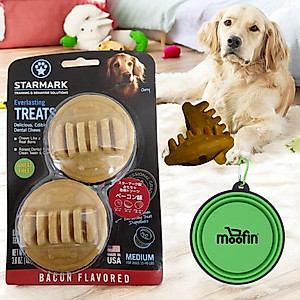 Dental Chews Bacon Flavor Dog Dental Chew, 3.6 Ounces, Bundle with Moofin Silicon Pet Bowl - Promotes Oral Health, Fits Treat Dispensers [Pack of 3]