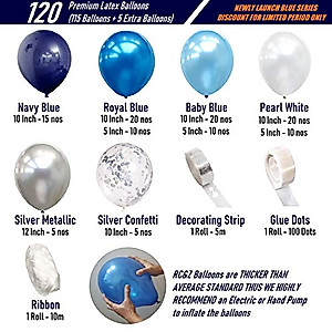 RC&Z Navy Blue Balloon Garland Arch Kit - 120 with Royal Blue, Baby Blue, White, Silver Metallic and Confetti Latex Balloons for Baby Shower Decorations Bachelorette Birthday Party Backdrop Background