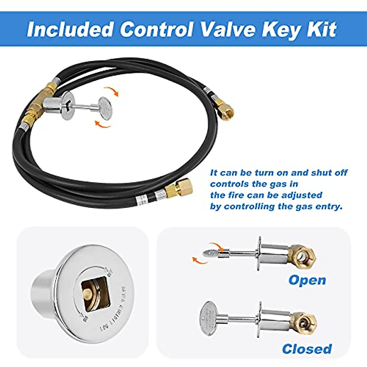 Skyflame Natural Gas Connection Hose, Complete NG Fire Pit Installation Kit from Burner to Natural Gas, Includes 1/2" Control Valve Key Set, 2 PCS 60" Connect Hoses