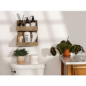 StorageWorks 2-tier Seagrass Basket, Handwoven Wicker Basket for Organizing, Kitchen Countertop Organizer, Wicker Storage Basket for Bathroom, Pantry, 1 Pack