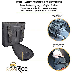 Car Seat Organizer - Back Seat & Front Seat Storage Bag with Seat Belt Attachment, Cup holders and Foldable Pockets - Water Resistant Backseat Organizer for Toys, Snacks and other utensils