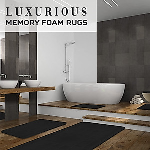 Effiliv Bathroom Rug Set 5 Piece - Memory Foam Bathroom Mat Set, Soft and Comfortable, Non-Slip Thick Absorbent Bath Mats, Machine Washable, Black