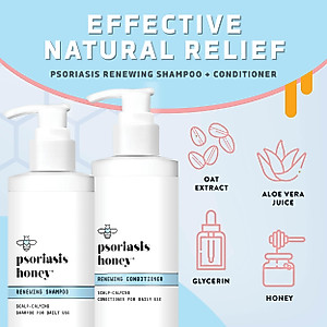 Psoriasis Honey Renewing Shampoo & Conditioner Set - Daily Treatment for Eczema, Dandruff, Dermatitis & More (8 Oz Each)