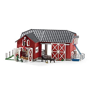 Schleich Red Barn Playset with Cows, Farmer, Tractor, and Farm Life Accessories - 27-Piece Set for Kids Ages 3+