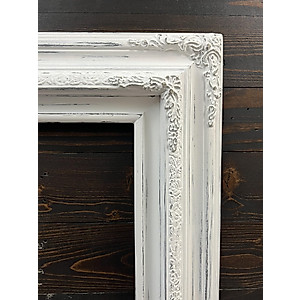 11 x 14 Traditional Compo ornate picture frame, Distressed White, custom frame, hand made (WITH PLEXIGLASS AND BACKING)