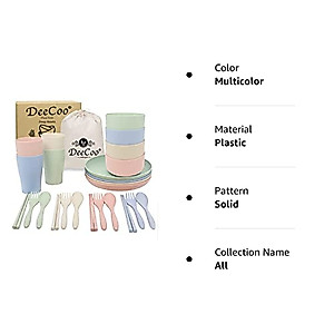 DeeCoo Wheat Straw Dinnerware Sets of 4 (24pcs), Unbreakable and Lightweight Serving Bowls, Cups, Plates, Chopsticks, Forks, Spoons Set, Microwave & Dishwasher Safe Dish Bowl for Kids or Picnics