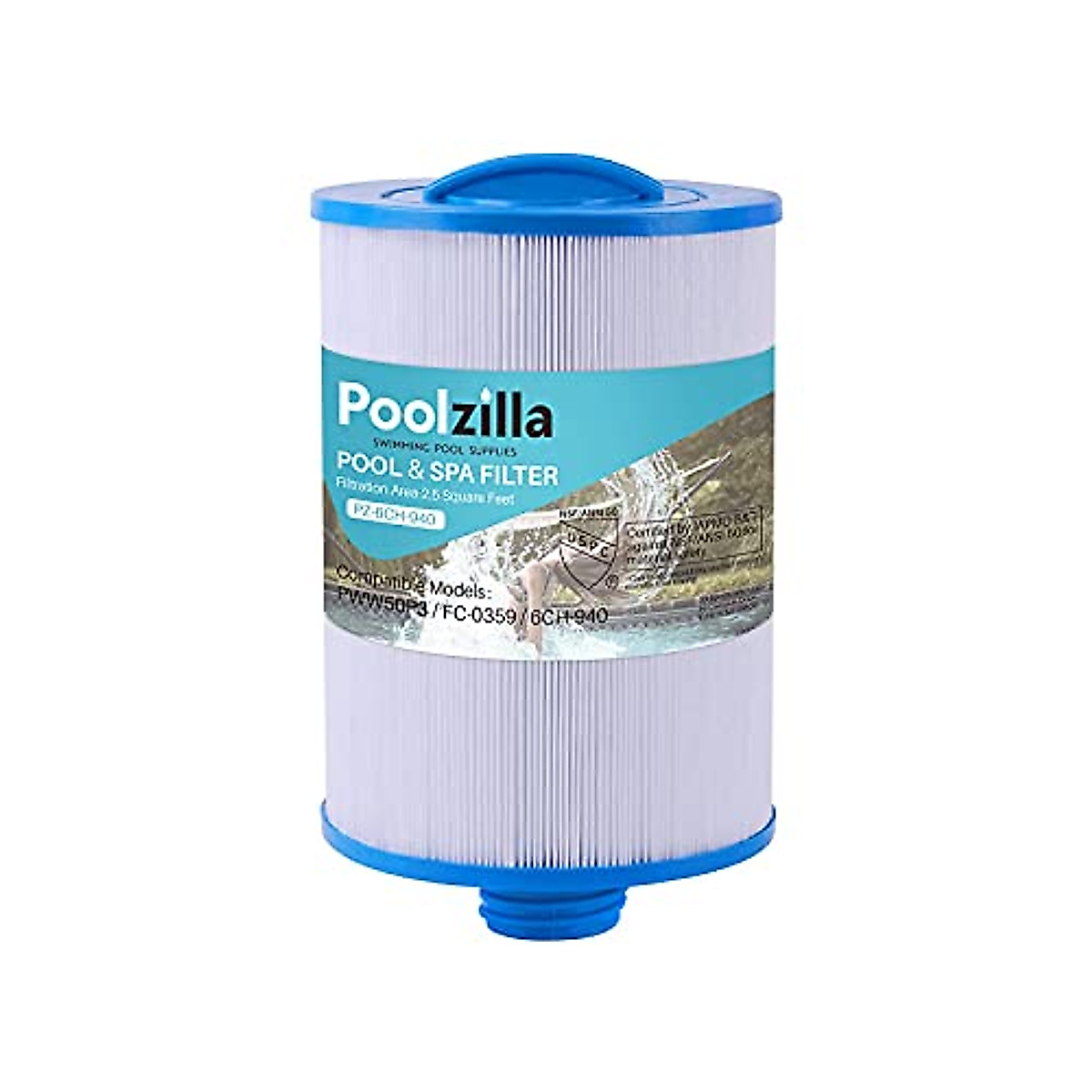Poolzilla Replacement for Spa Filter PWW50P3(1 1/2" Coarse Thread), Unicel 6CH-940, 817-0050, Filbur FC-0359, 25252, 03FIL1400, Waterway Front Access Skimmer, Screw in SAE Thread Filter- 2 Pack