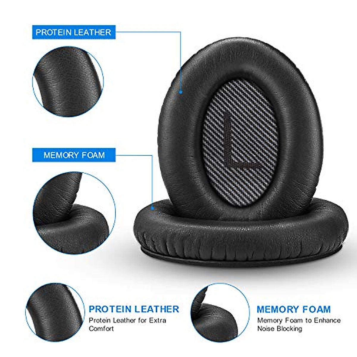 Bose Quiet Comfort 35 Replacemen Ear Cushions Kit by Link Dream Soft Protein Leather Replacement Ear Pad for Bose QC 35/25 / 15 QC2 / Ae2 / Ae2i / Ae2W / Sound Link/Sound True (Black)