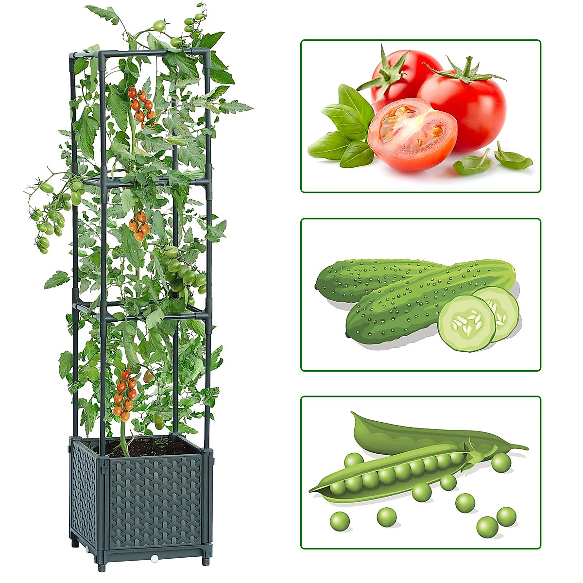LINEX Raised Garden Bed Planter Box with Trellis, 41.3” Tomato Planters for Climbing Plants Vegetable Vine Flowers Outdoor Patio, Tomatoes Cage w/Self-Watering