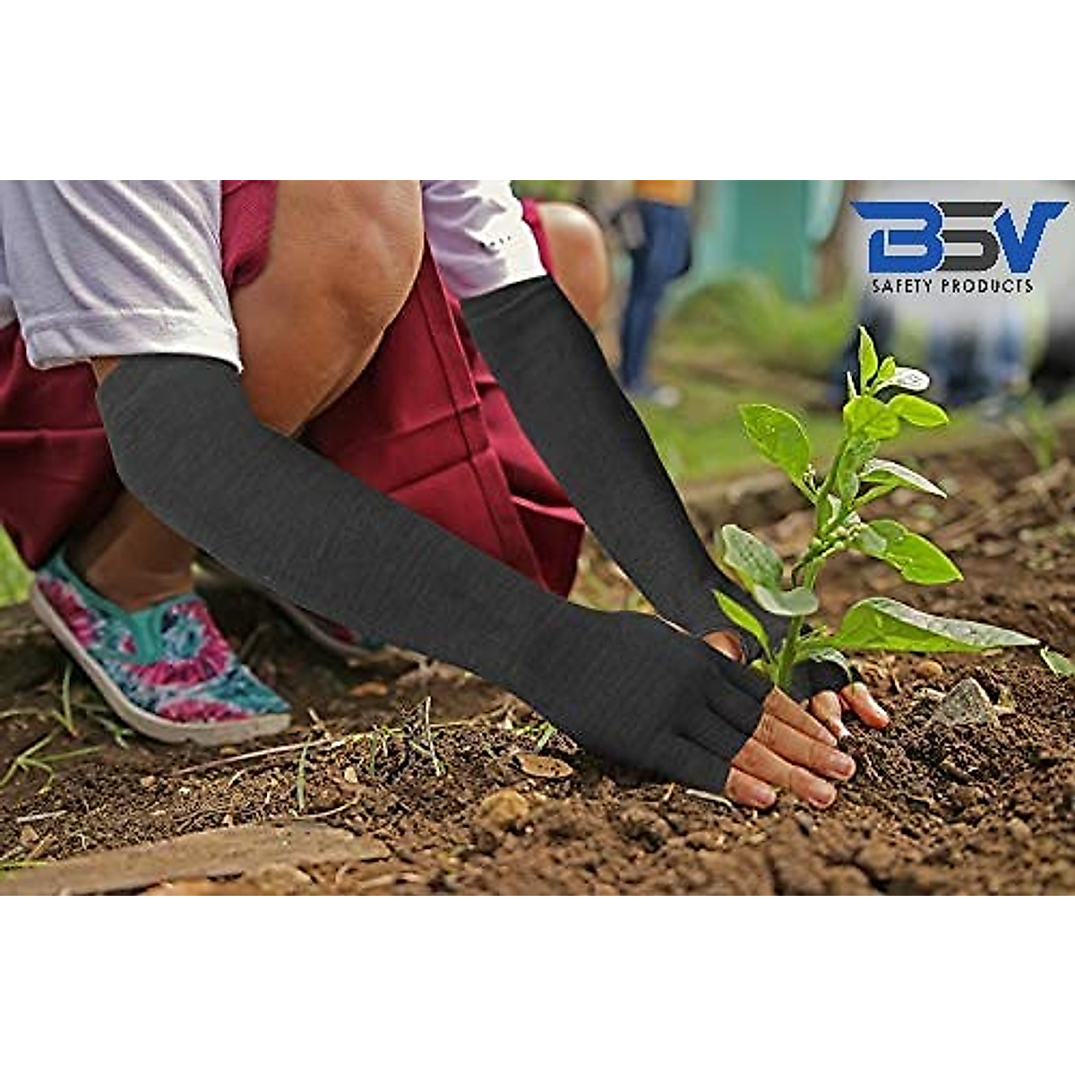 BSV Kevlar Cut, Scratch, Stab, Bite, Heat Resistant Mechanic Arm Protection Sleeves with Finger Opening -Unisex- 18 Inches, Black,1 Pair