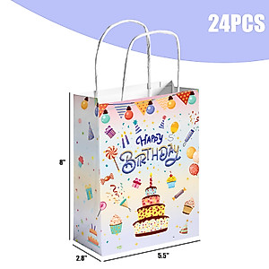 JOHOUSE 24PCS Happy Birthday Paper Bags, 5.5" x 2.8" x 8" Gift Bags with Handles Party Favor Bags Birthday Goodie Bags for Birthday Party Gifts