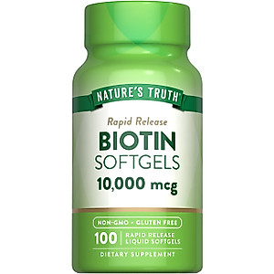 Nature's Truth Biotin 10,000mcg | 100 Softgels | Non-GMO Gluten Free Supplement