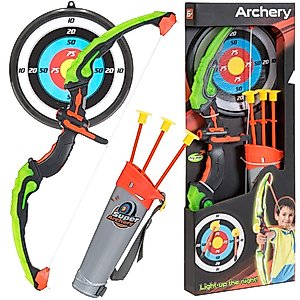 KiiToys Bow & Arrow Toy Set for Kids, Archery Bow 32" Long, Suction Arrow 22", Pretend Play, Soft Power Safe Children Game Set,Silver,Kii-Archery-K35881C