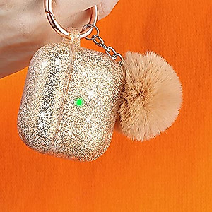 Airpods Case, DMMG Airpods 3 Case Cover Silicone Skin for Girls Women,AirPods Protective Cute Bling Glitter Case with Fluff Ball Keychain,Scratch Proof for Airpod 3rd Generation (Rose Gold)