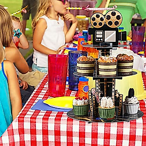 Zopeal 3 Tiers Movie Night Cupcake Stand Movie Cardboard Cupcake Holder Movie Birthday Party Decorations for Movie Night Themed Birthday Party Desserts Supplies Decorations (Colorful)