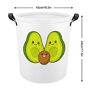 Cute Cartoon Avocado Family Large Laundry Basket Hamper Bag Washing with Handles for College Dorm Portable