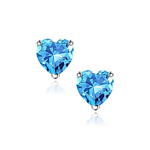 SMILEST Heart Birthstone Earrings for Women Mom- Aquamarine Birthstone Stud Earrings for 925 Sterling Silver Heart March Birthstone Earrings Blue Birthstone Stud Earrings for Women Mom Wife Grandma