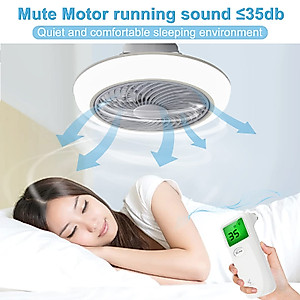 PINFM 16in Remote Invisible Ceiling Fan,72W Flush Mount Low Profile, 3 Speeds, 3 Wind Speed Ceiling Fan and Lights,(1/2h) Timing,for Kitchen, Living Bed Room.