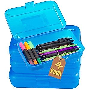 1InTheOffice Pencil Box, Translucent Blue, Plastic School Pencil Boxes, 4 Pack