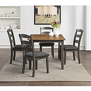 OSP Home Furnishings West Lake Dining Table Set, 5-Piece, Antique Finish Natural Top and Grey Base with Charcoal Fabric
