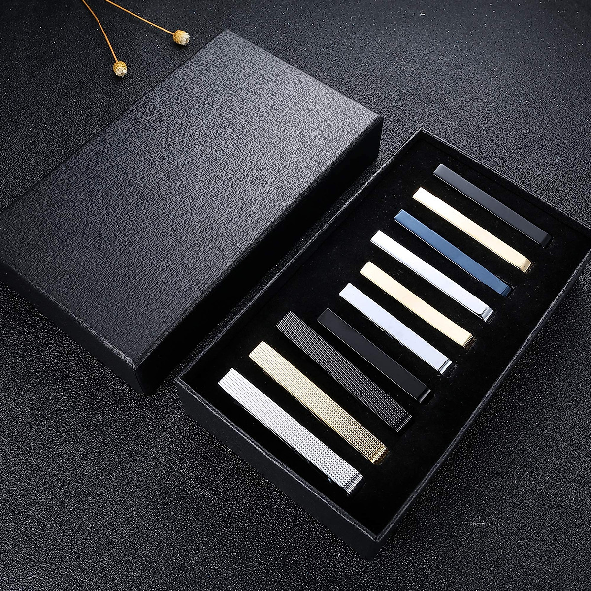 JOERICA 10 Pcs Tie Clips Set for Men Tie Bar Pin Clips Set for Regular Ties Necktie Wedding Business Clips With Gift Box